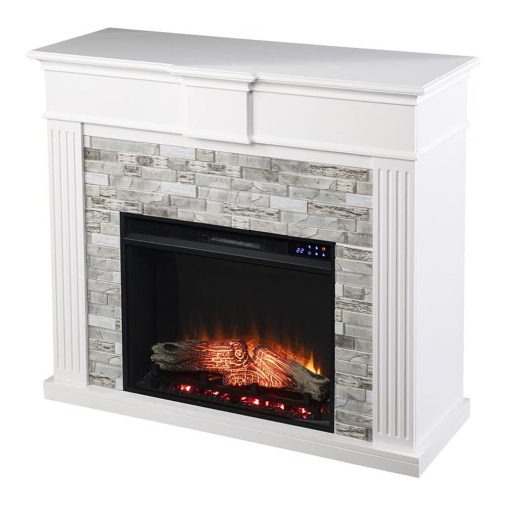 Pemberly Row Touch Screen Wood Electric Fireplace in White/Gray ...