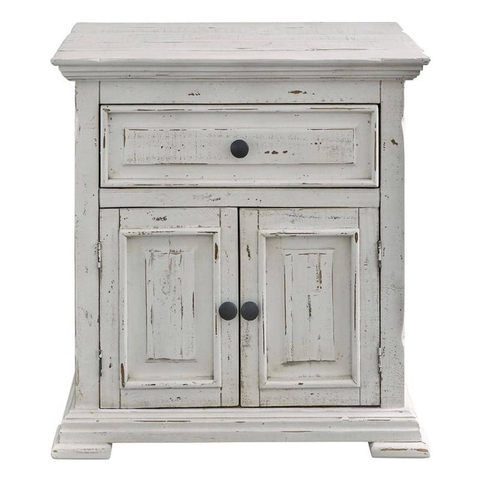 Pemberly Row Traditional 30"W Farmhouse Wood Nightstand in White Finish ...