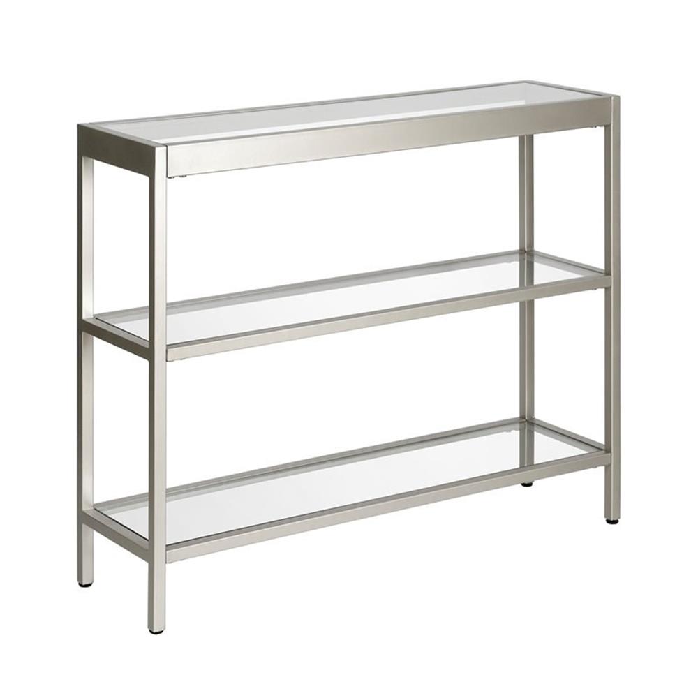 Pemberly Row Traditional 36" Metal 3-Shelf Console Table in Nickel and ...