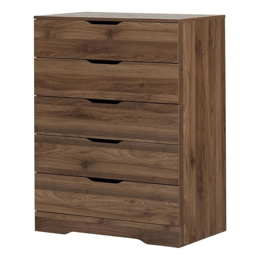 Pemberly Row Traditional 5-Drawer Wood Indoor Chest in Natural Walnut ...