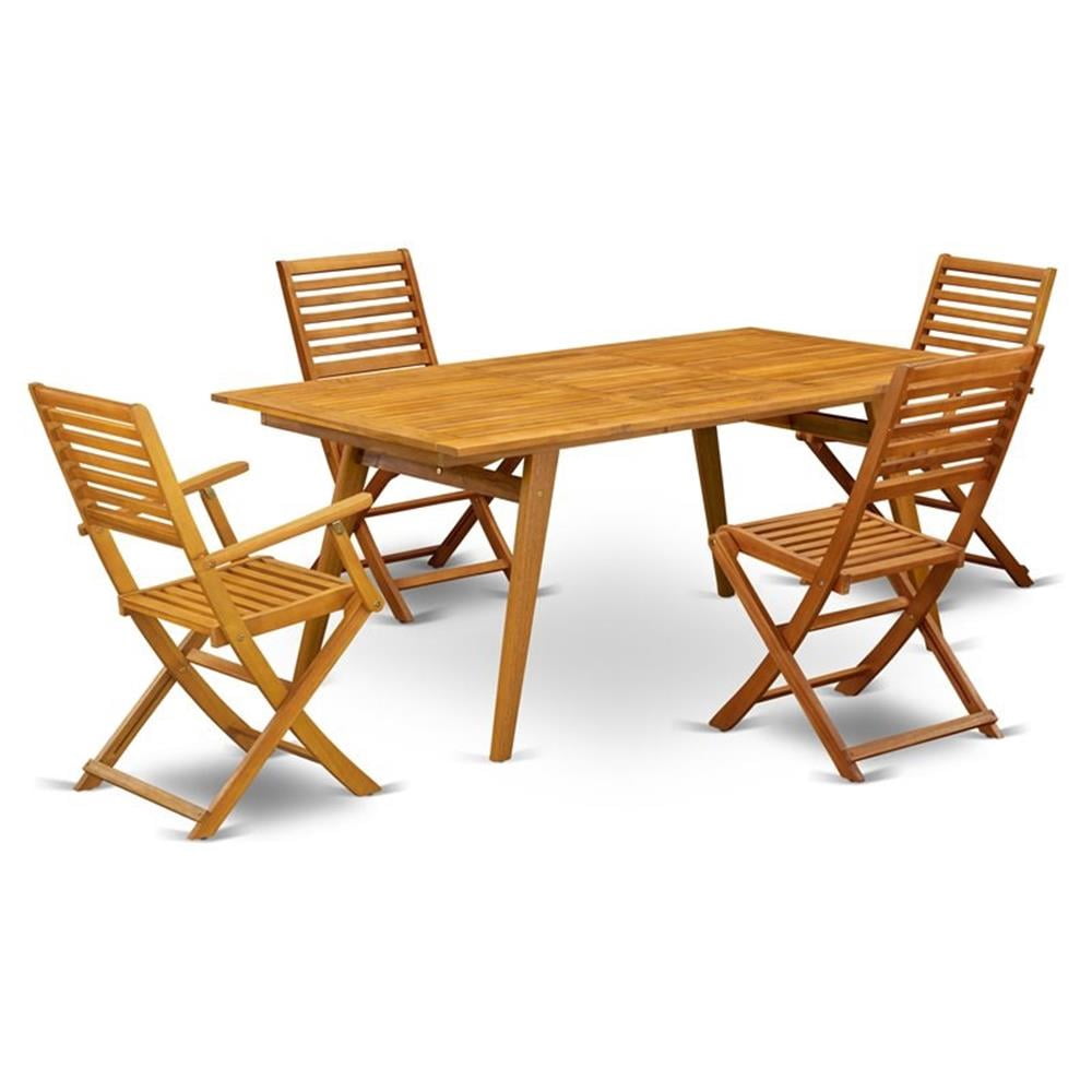 Pemberly Row Traditional 5-piece Wood Outdoor Dining Set in Natural Oil ...