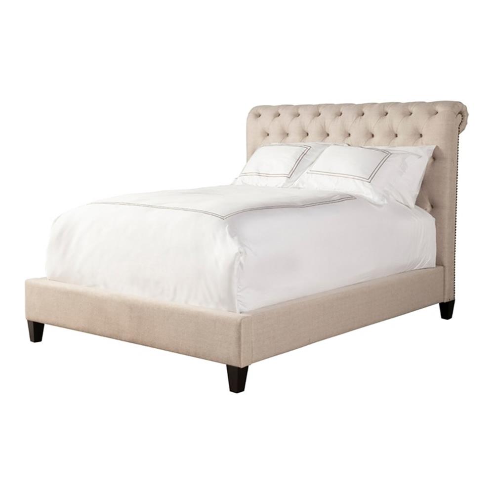 Pemberly Row Traditional Chesterfield Fabric King Bed in Downy Tan ...