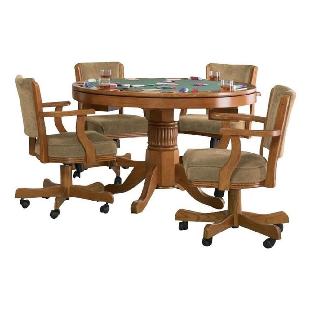 Pemberly Row Traditional 3-in-1 Oak Game Table Set with Fabric Chess ...