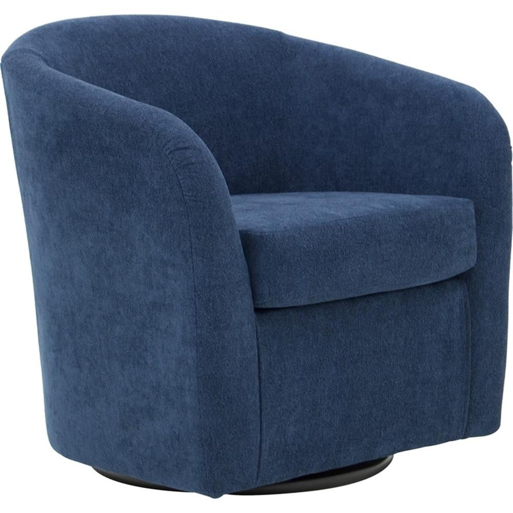 Pemberly Row Traditional Fabric Curved Arm Swivel Tub Chair in Navy ...
