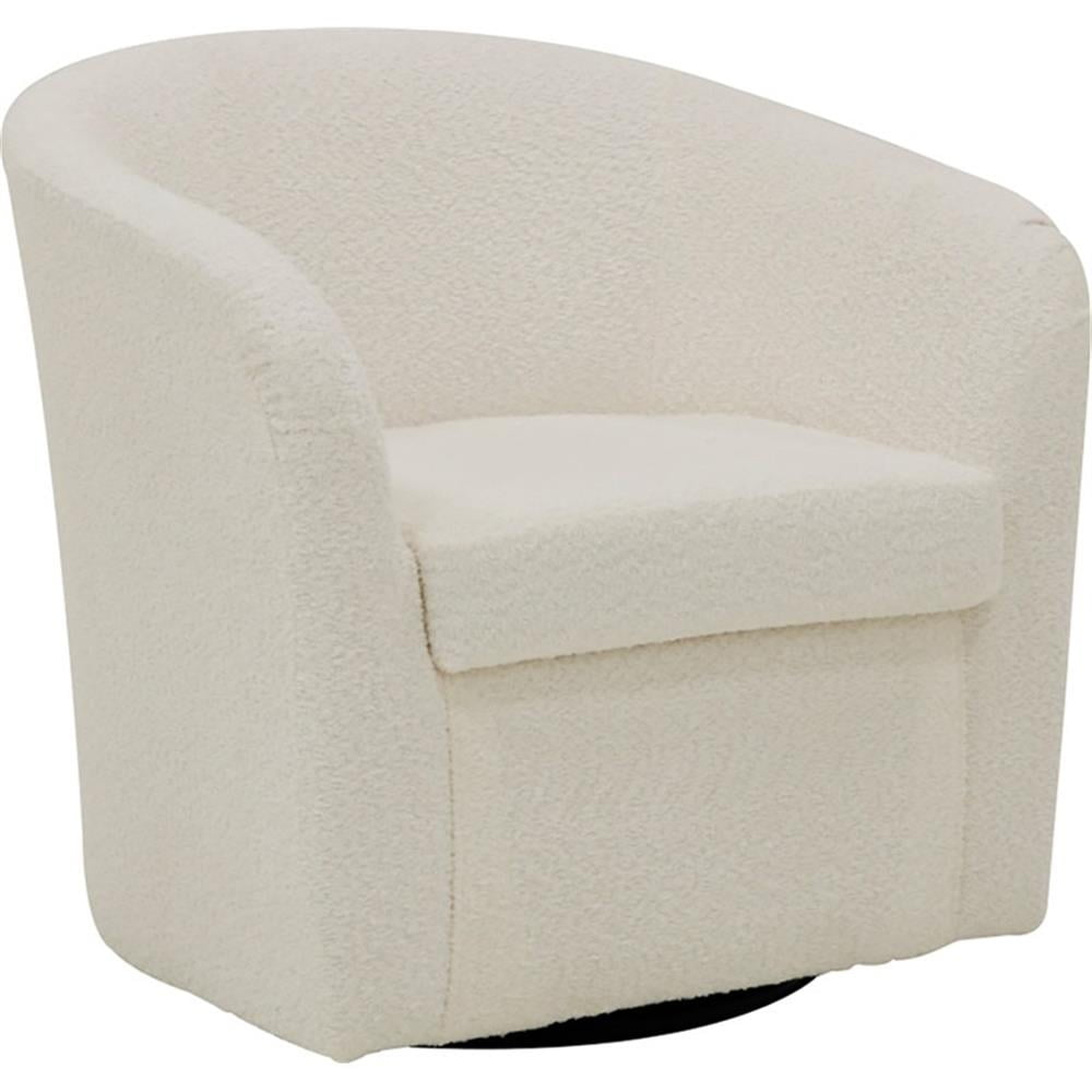 Pemberly Row Traditional Fabric Curved Arm Swivel Tub Chair in White ...