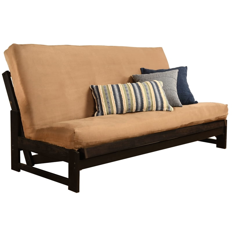 Pemberly Row Traditional Fabric Full Size Futon Cover in Suede Peat/Tan ...