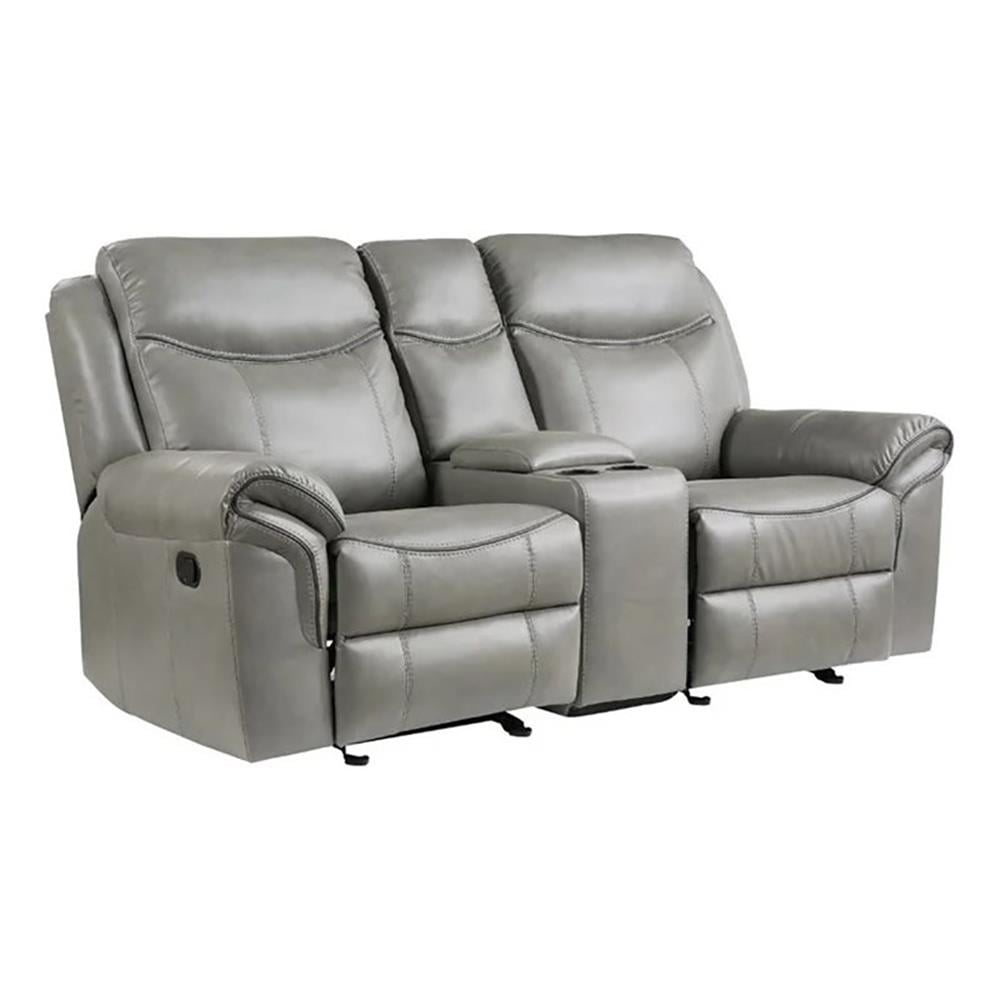 Pemberly Row Traditional Faux Leather Double Glider Reclining Loveseat ...