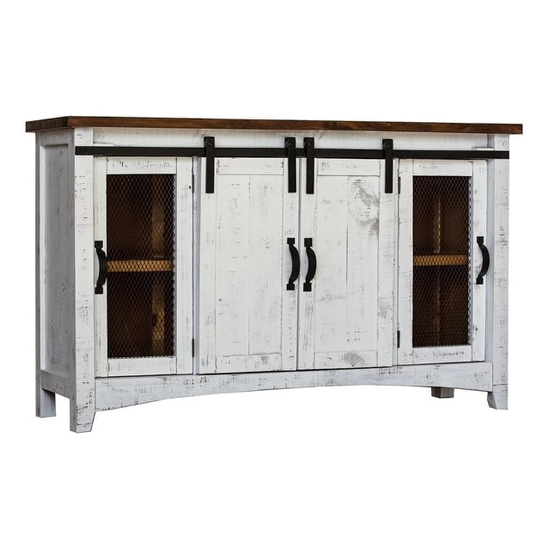 Pemberly Row Traditional Media Console with Sliding Barn Doors in White ...