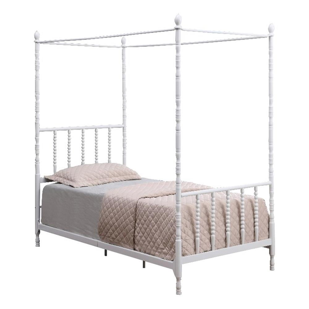 Pemberly Row Traditional Metal Twin Powder Coated Canopy Bed in White ...