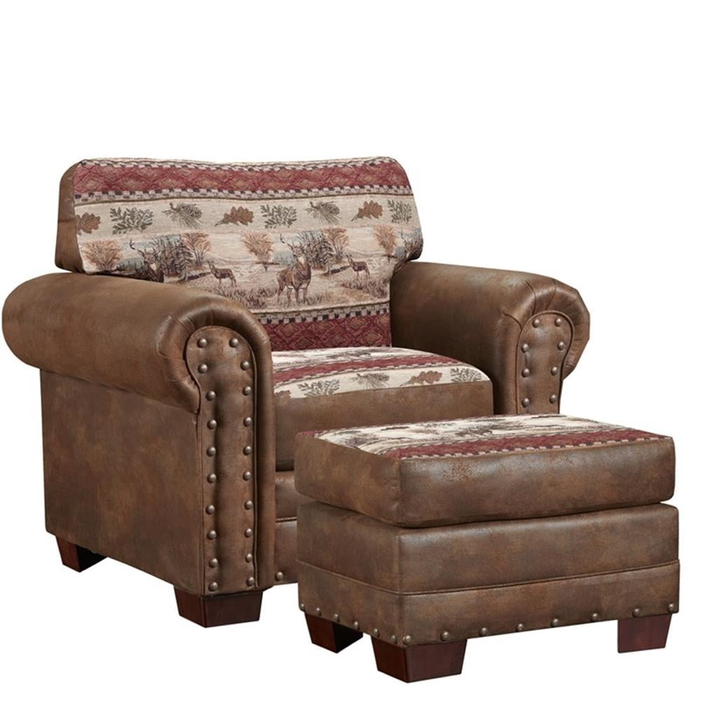 Pemberly Row Traditional Microfiber Arm Chair with Matching Ottoman in ...