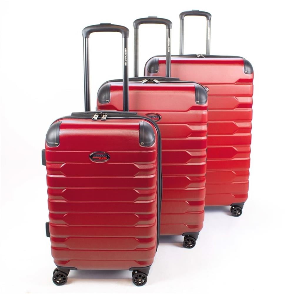Pemberly Row Traditional Plastic 3-Piece Hardside Luggage Set in Red ...