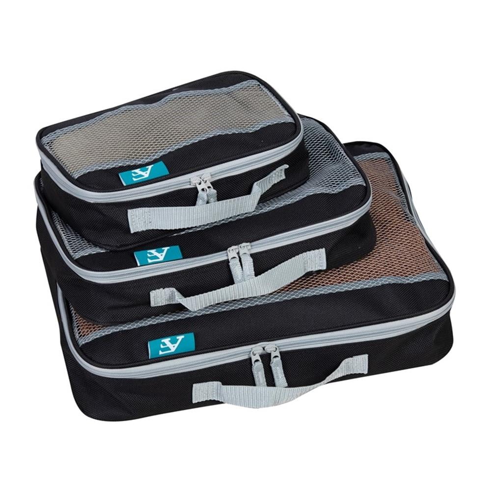 Pemberly Row Traditional Polyester 3 Piece Packing Cubes Set in Black ...