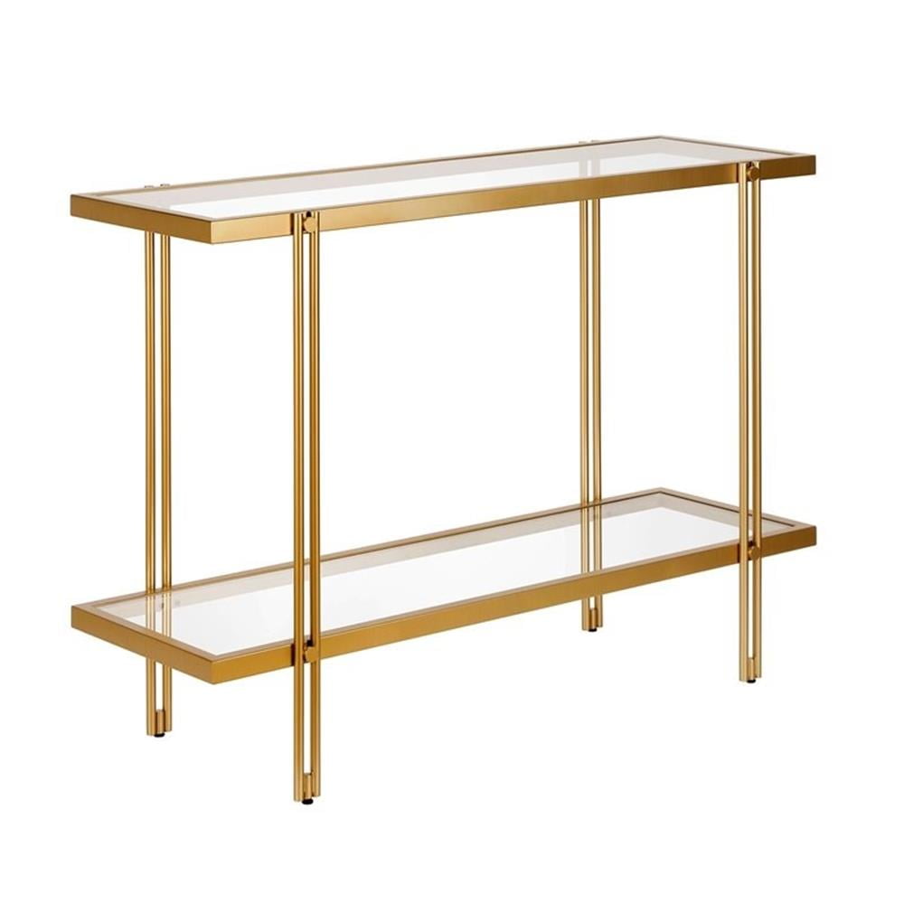 Pemberly Row Traditional Rectangular Metal Console Table in Brass ...
