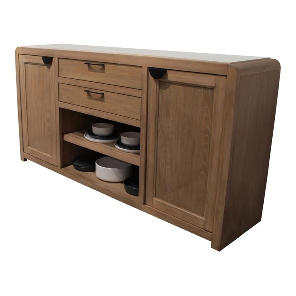 Pemberly Row Traditional Wood Buffet Server with Stone Top in Natural ...