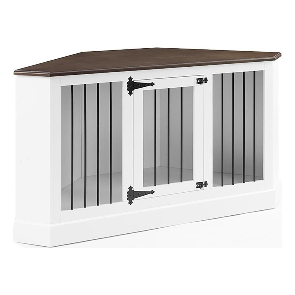Pemberly Row Traditional Wood Corner Credenza Dog Crate in White/Dark ...
