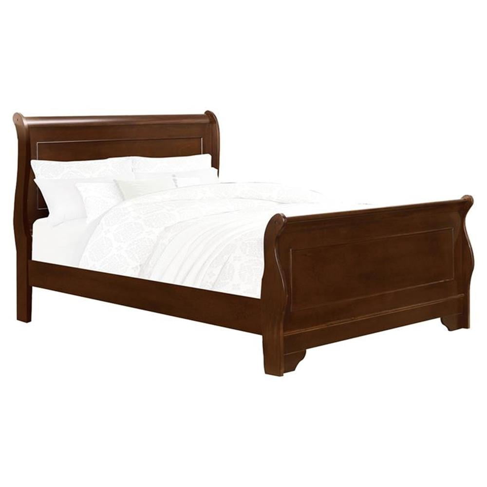Pemberly Row Wooden Frame Queen Sleigh Bed in Brown Cherry Louis Philippe Style Walmart