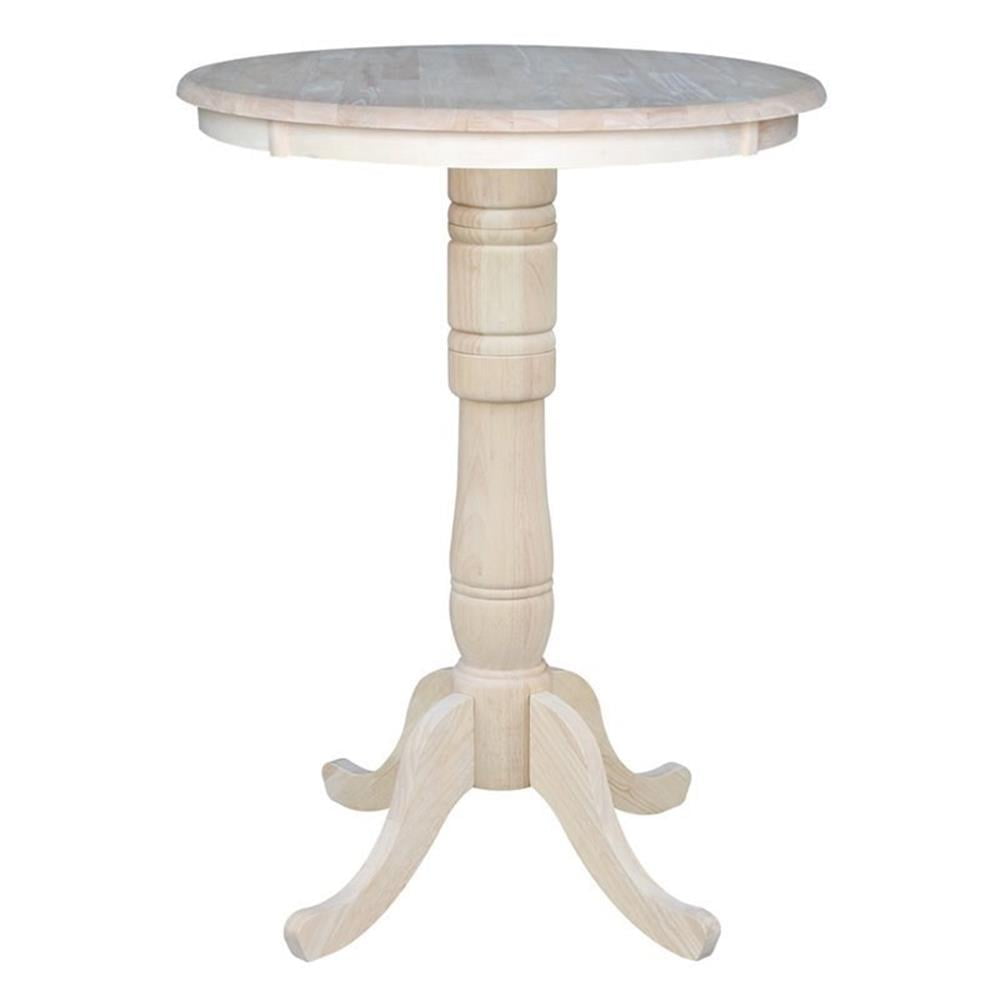 Pemberly Row Traditional Wood Round Top Natural Bar Table in Unfinished ...