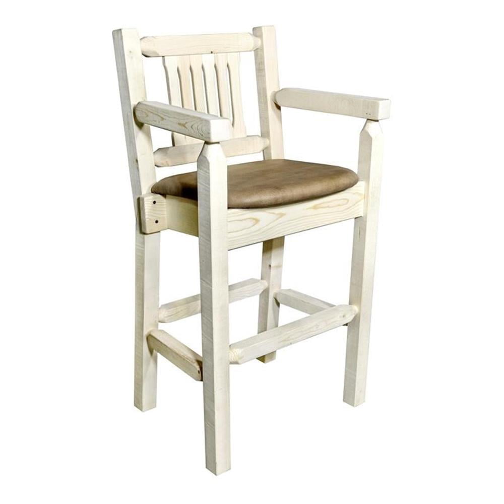 Pemberly Row Transitional 24" Upholstery Captain's Barstool in Natural ...