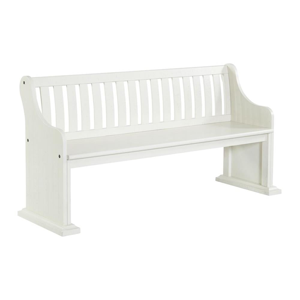 Pemberly Row Transitional Curved Arm Pew Bench in White Finish ...