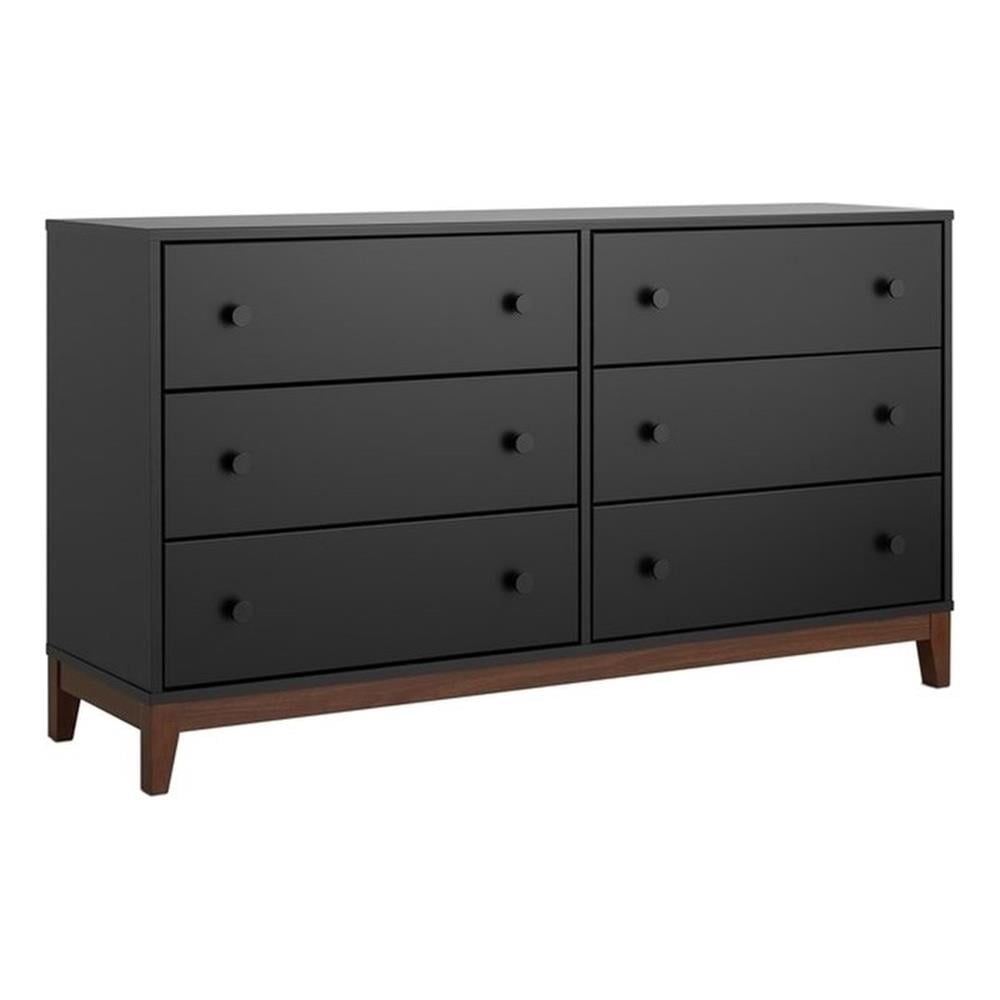 Pemberly Row Transitional Engineered Wood 6-Drawer Dresser in Black ...