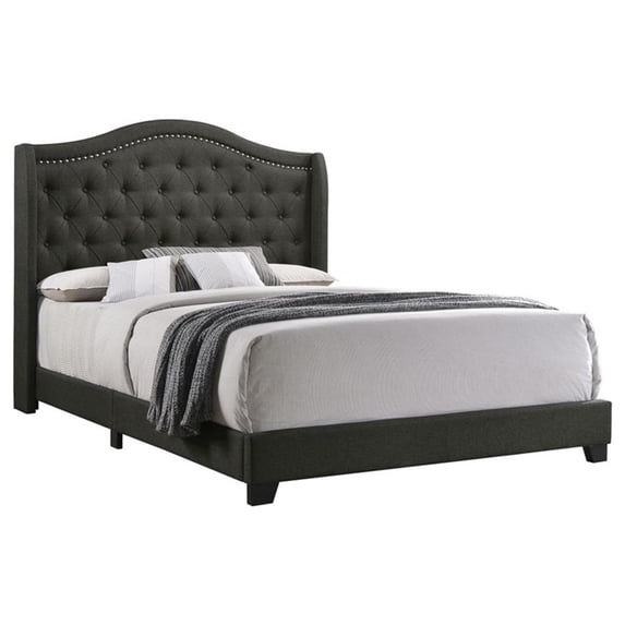 Pemberly Row Transitional Fabric Upholstered Camel Back Full Bed Gray ...