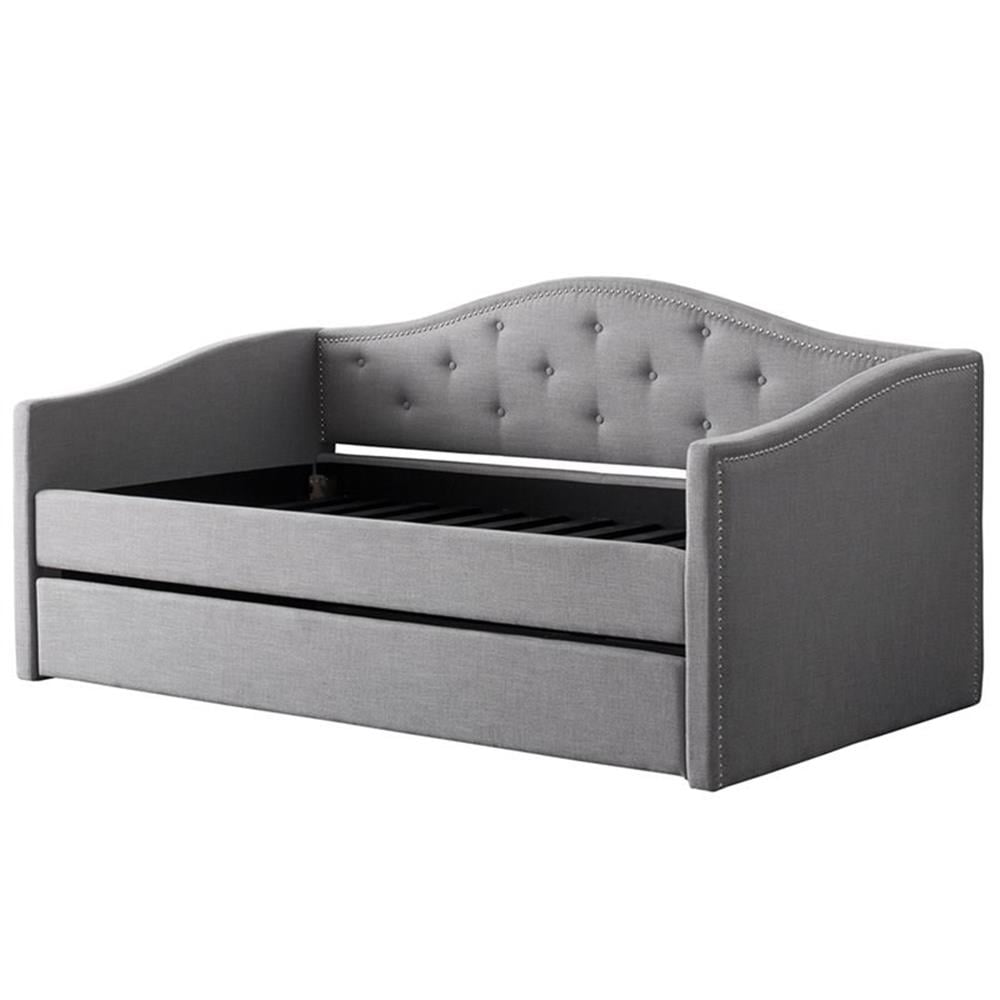 Pemberly Row Transitional Light Gray Tufted Fabric Day Bed with Trundle ...