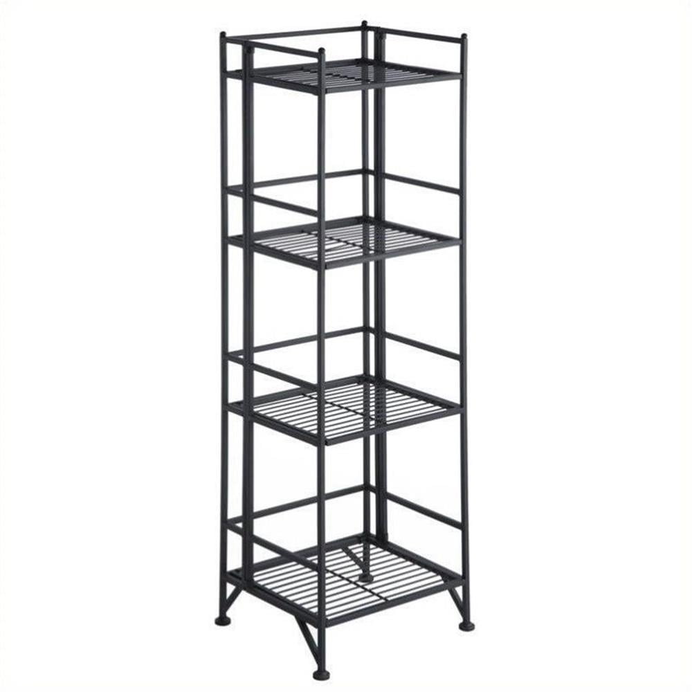 Pemberly Row Transitional Metal 4 Tier Folding Shelf Unit in Black ...
