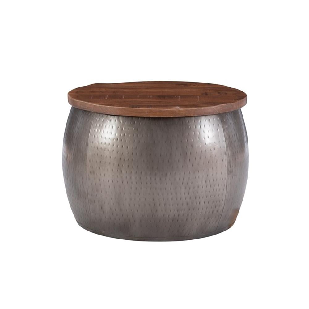 Pemberly Row Transitional Metal Drum Table with Storage in Pewter ...
