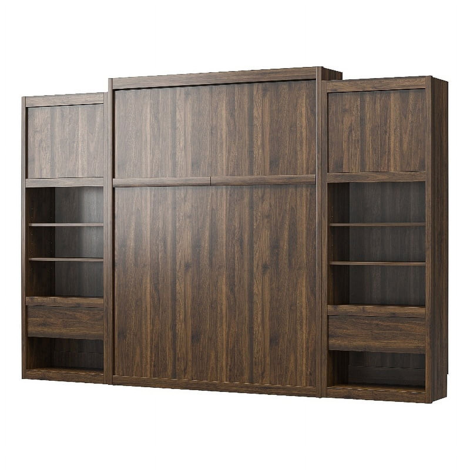 Pemberly Row Transitional Queen Wall Bed Cabinet Bundle in Walnut ...