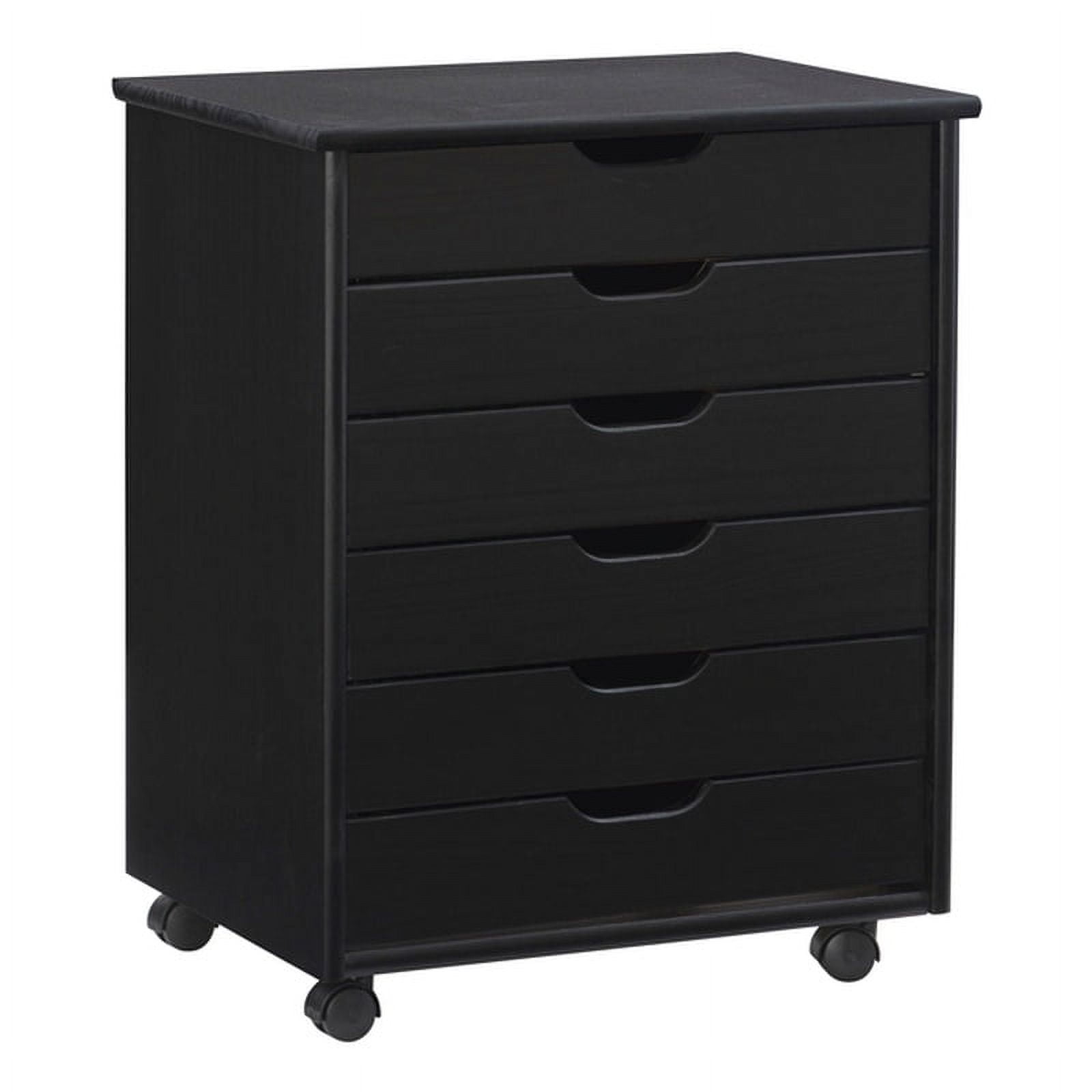 Pemberly Row Transitional Six Drawer Wood Rolling Storage Cart in Black ...