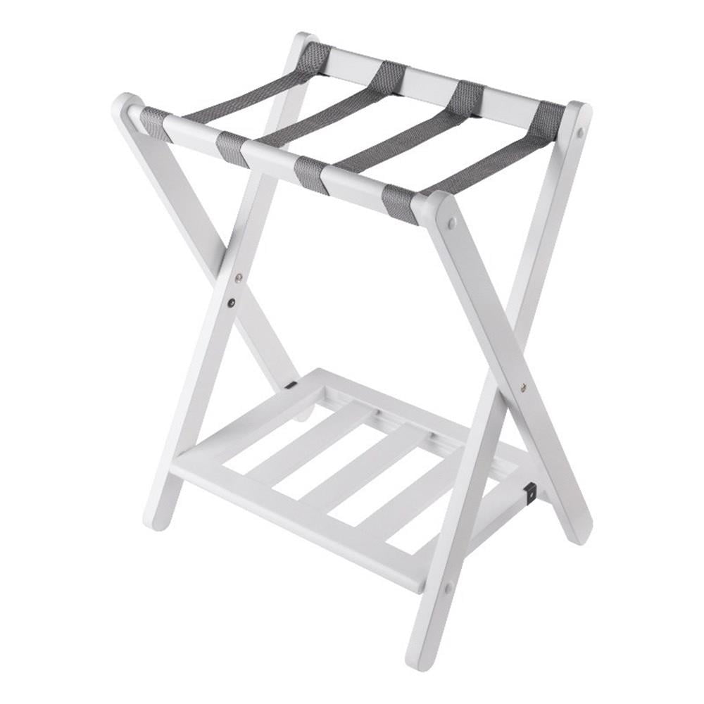 Pemberly Row Transitional Solid Wood Luggage Rack with Shelf in White ...