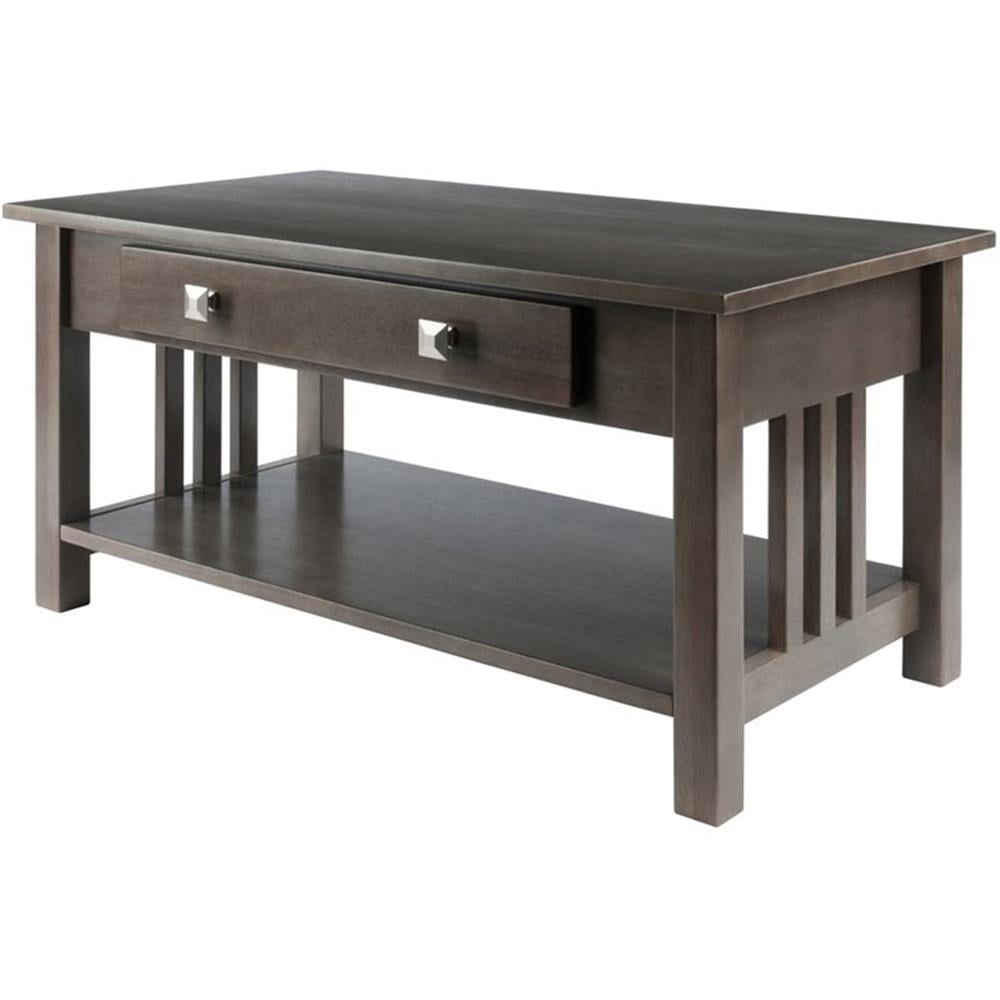 Pemberly Row Transitional Solid Wood Storage Coffee Table in Oyster ...