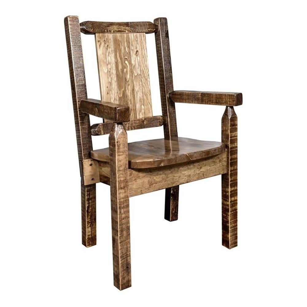 Pemberly Row Transitional Wood Captain's Chair with Engraved in Brown ...