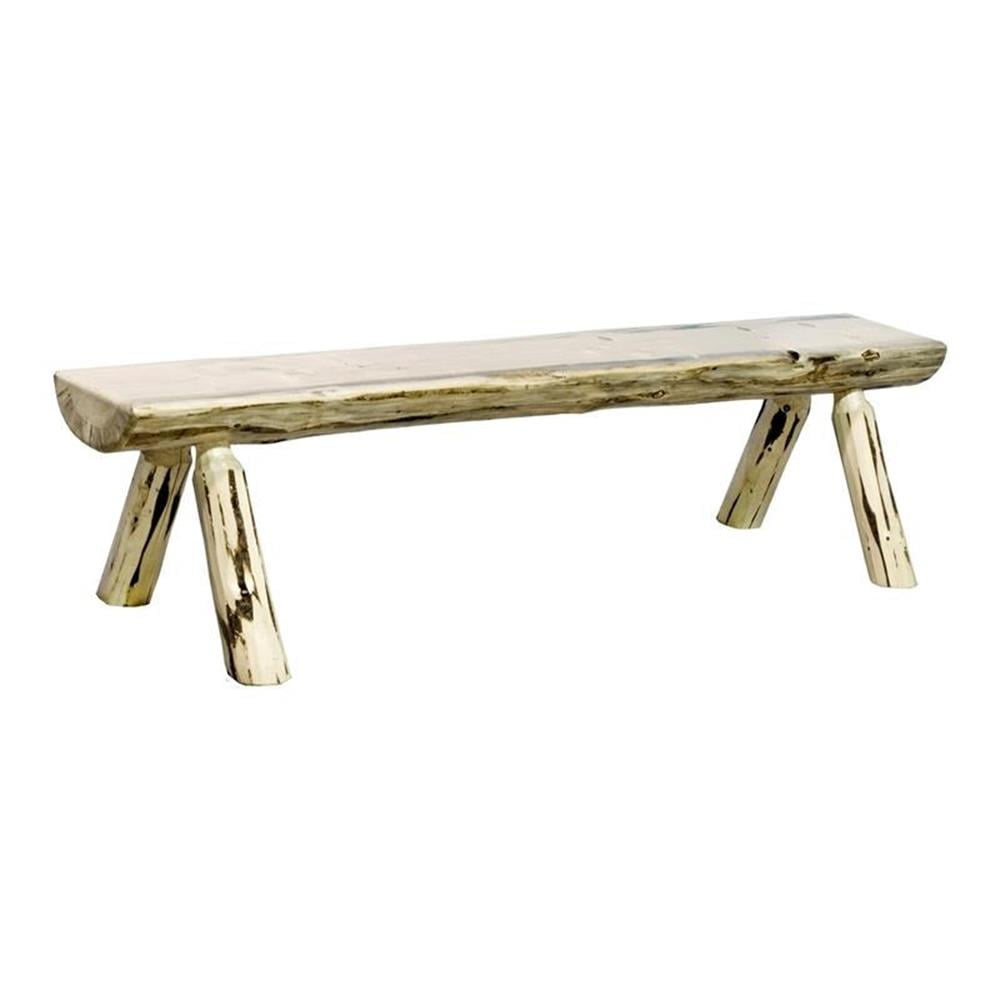 Pemberly Row Transitional 6ft Handcrafted Wood Half Log Bench in ...
