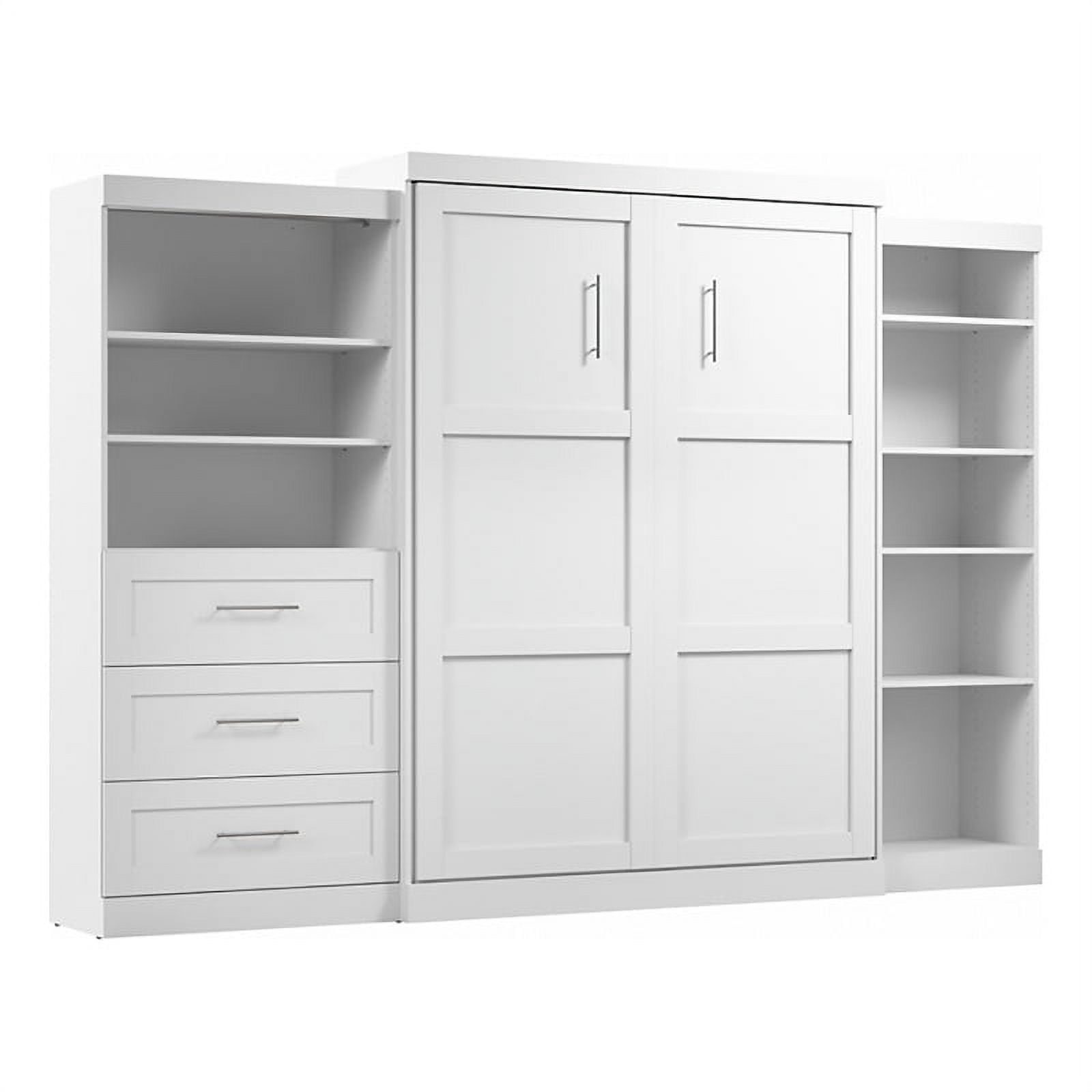 Pemberly Row Transitional Wood Queen Wall Bed w/ Storage in White ...