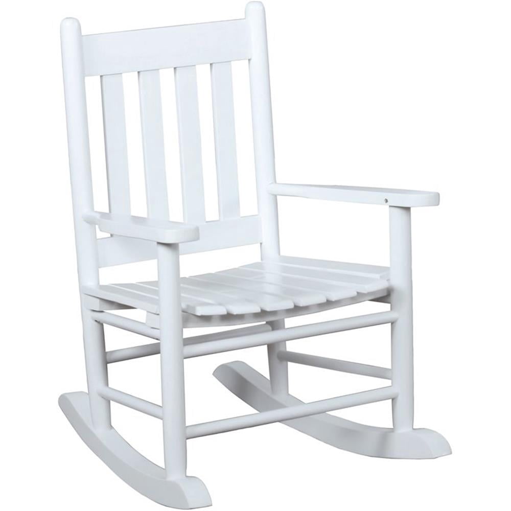 Pemberly Row Transitional Wood Slat Back Youth Rocking Chair in White ...