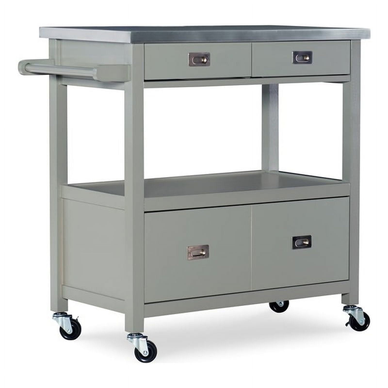 Pemberly Row Transitional Wood Top Kitchen Cart in Soothing Gray ...