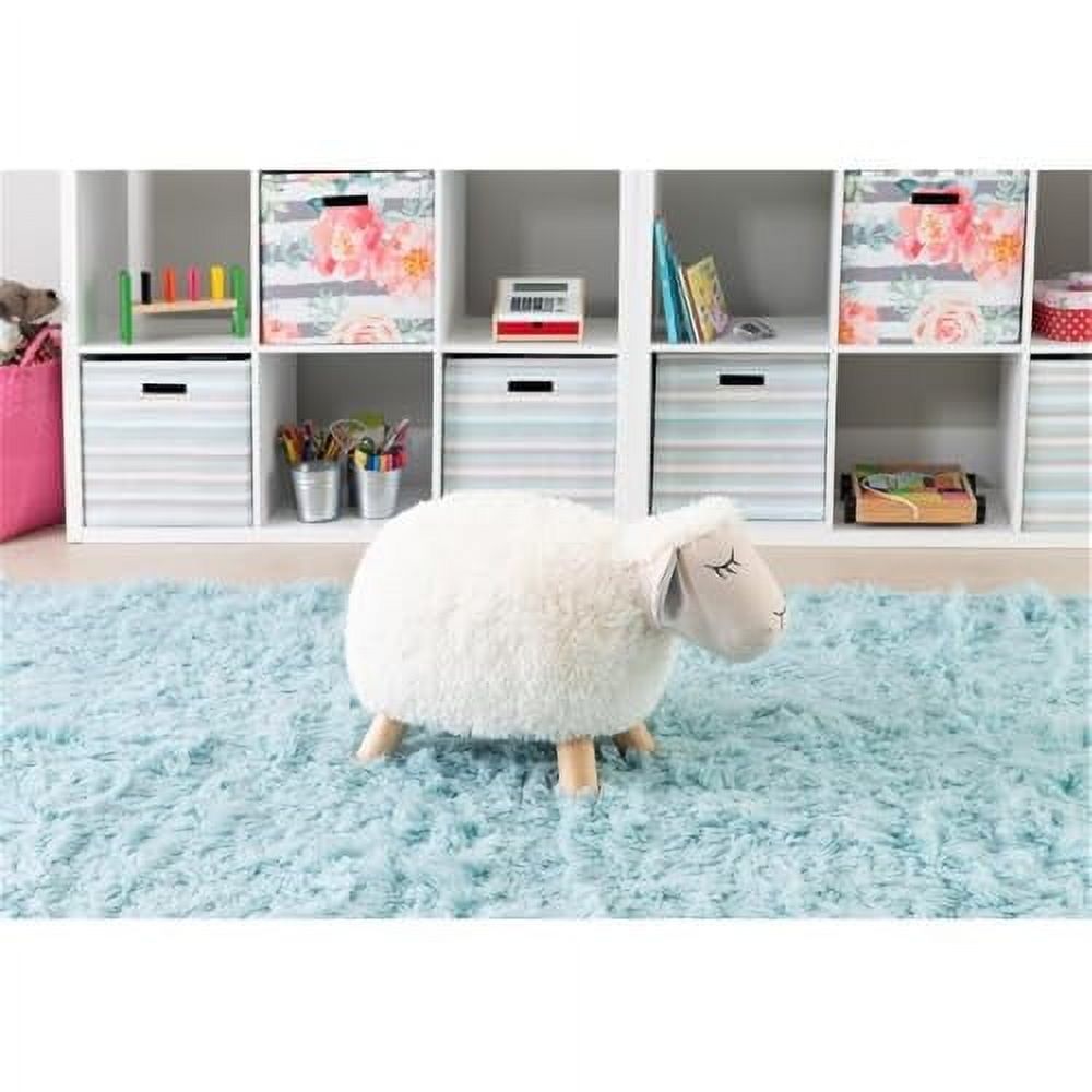Pemberly Row Transitional Wood Upholstered Sheep Stool in Beige ...
