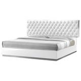 Pemberly Row Tufted Crystals East King Platform Bed in White/Silver ...