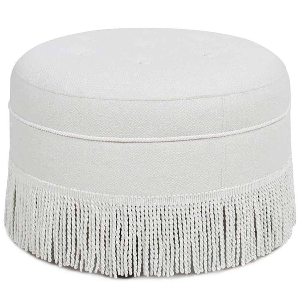 Pemberly Row Tufted Decorative Round Ottoman Alabaster Off White ...