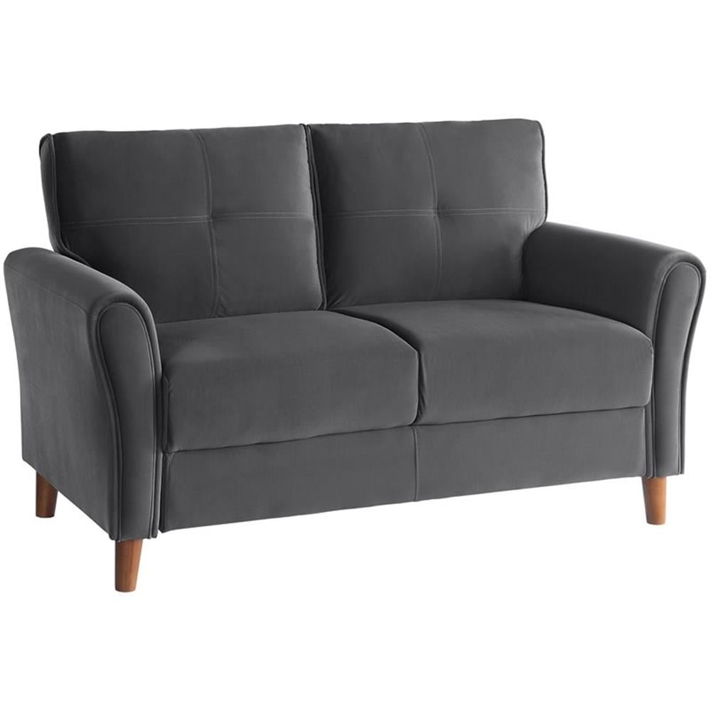 Pemberly Row Tufted Velvet Upholstered Loveseat in Gray and Walnut ...