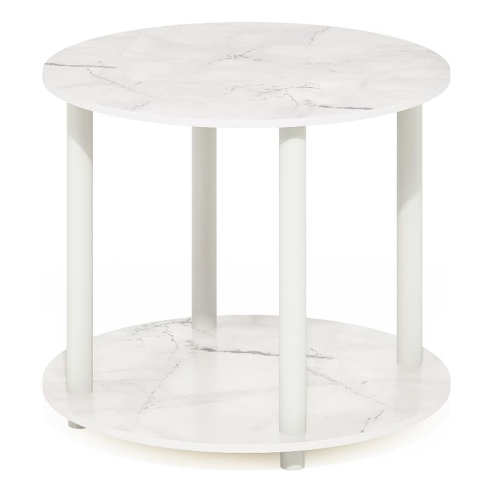 Pemberly Row Turn-N-Tube 2-Tier Round Wood Coffee Table Marble White ...