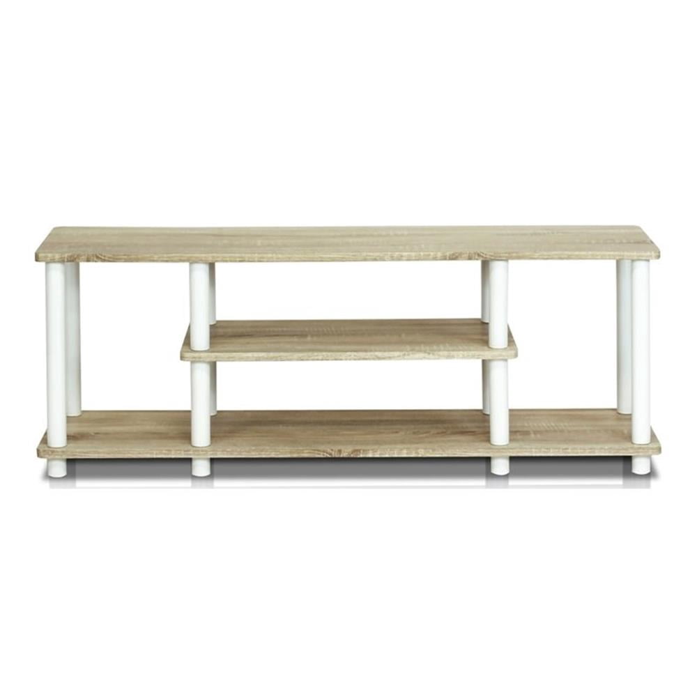 Pemberly Row Turn-N-Tube Oak/White Wood Entertainment TV Stand for TV ...