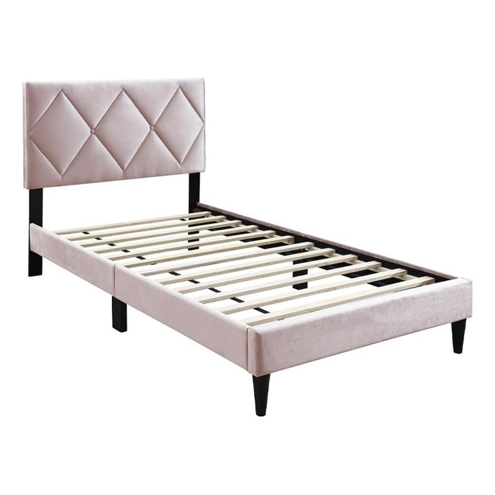 Pemberly Row Twin Bed with Tufted Diamond Stitch Headboard in Light ...