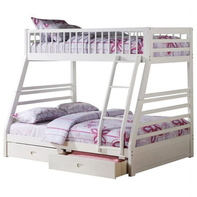 Pemberly Row Twin Over Full Storage Bunk Bed in White - Walmart.com
