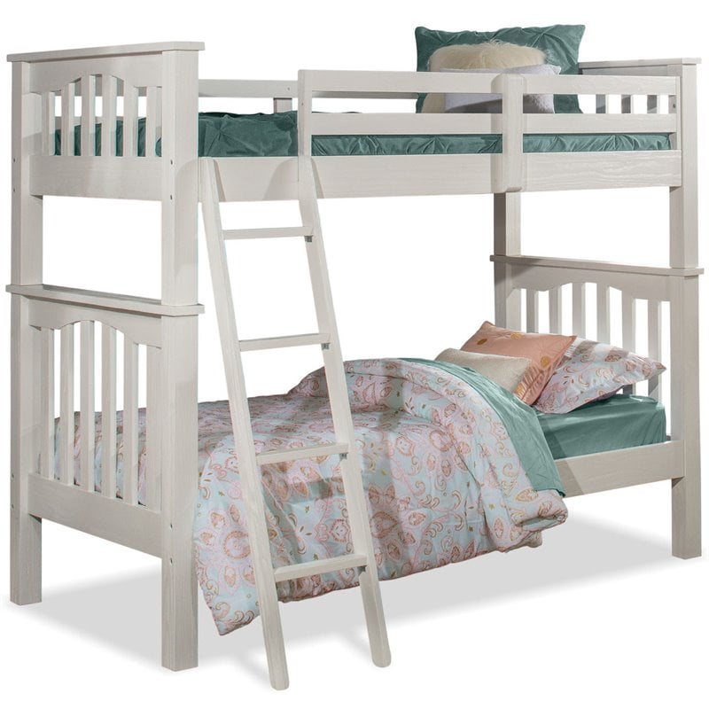 Pemberly Row Twin Over Twin Solid Wood Bunk Bed in White - Walmart.com