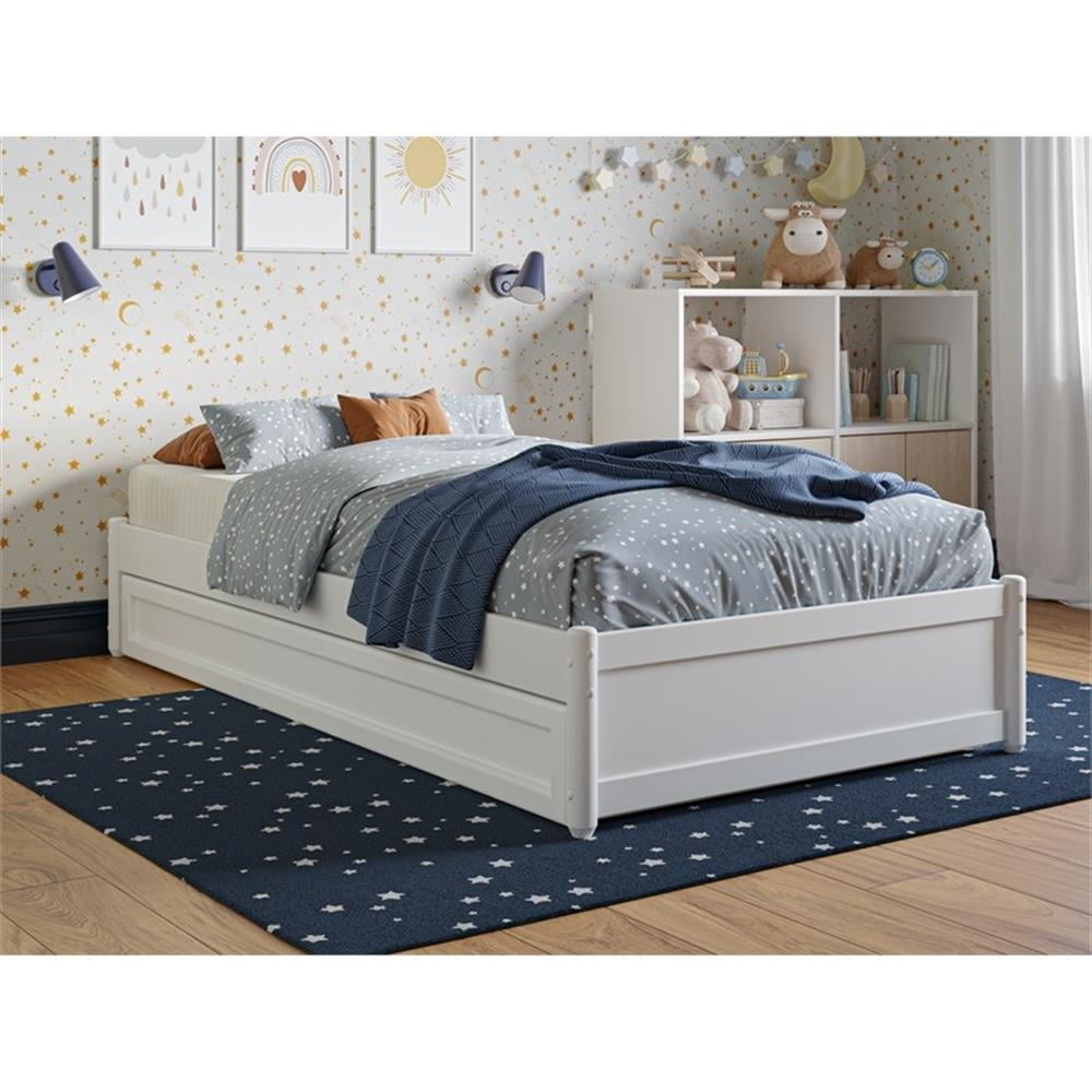 Pemberly Row Twin Solid Wood Panel Platform Bed with Twin Trundle in ...