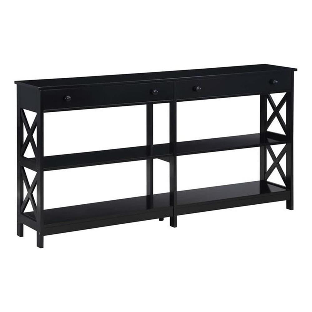 Pemberly Row Two-Drawer 60-inch Console Table with Shelves in Black ...