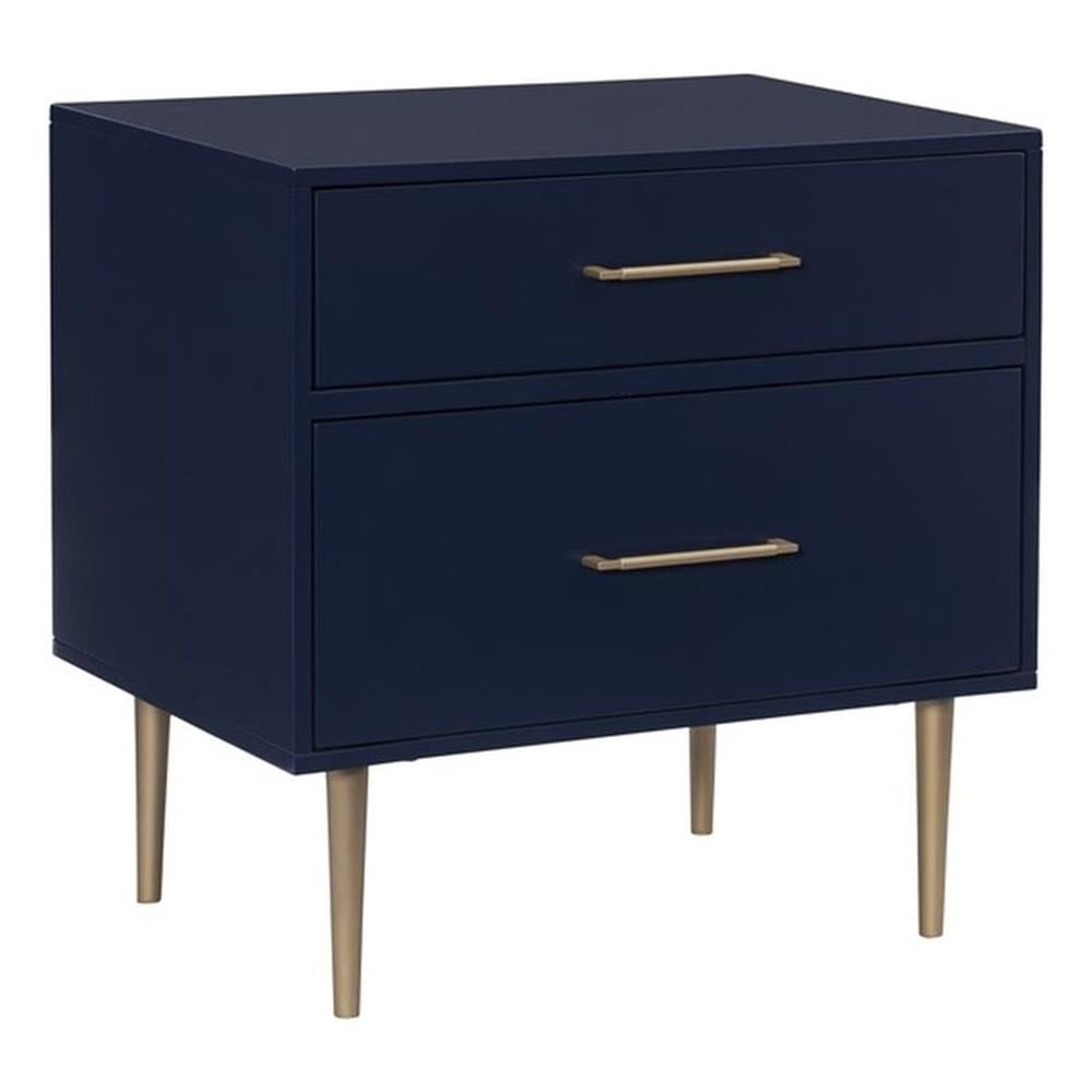 Pemberly Row Two Drawer Wood Nightstand with Gold Accents in Navy Blue ...
