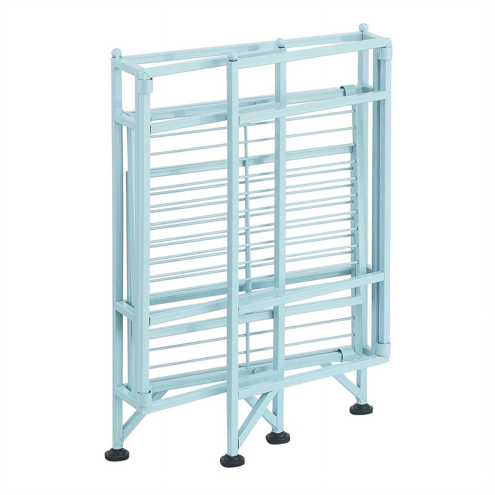 Pemberly Row Two-Tier Folding Metal Shelf with Seafoam Blue Metal Frame ...